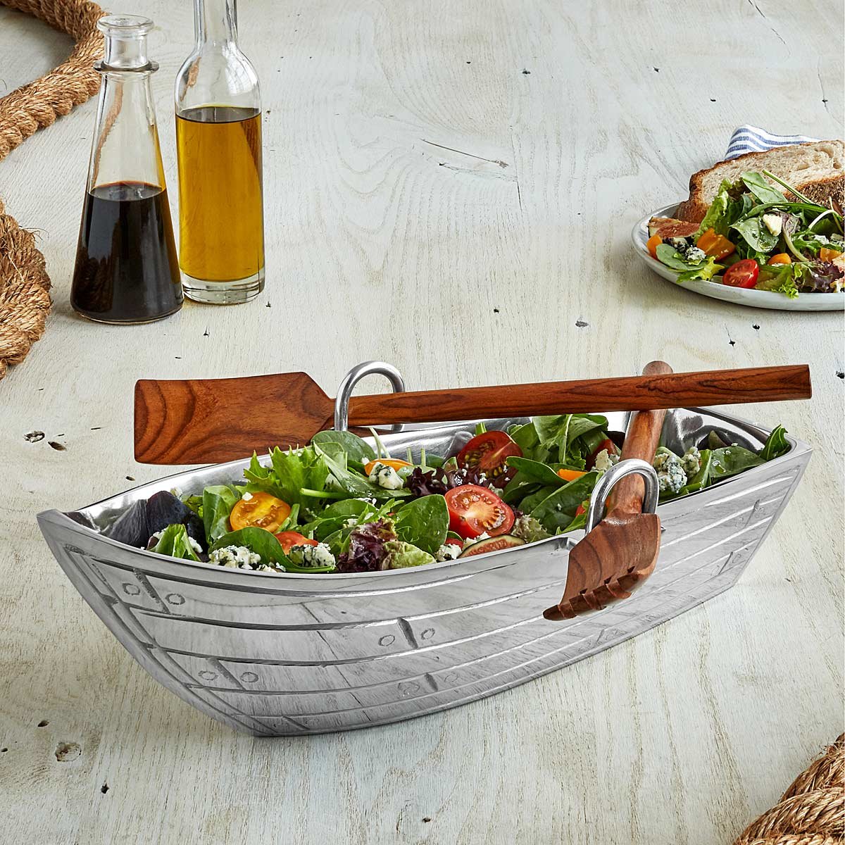 Row Boat Serving Bowl With Wood Serving Utensils Serving Platter Row Boat Serving Bowl With Wood Serving Utensils Serving Platter