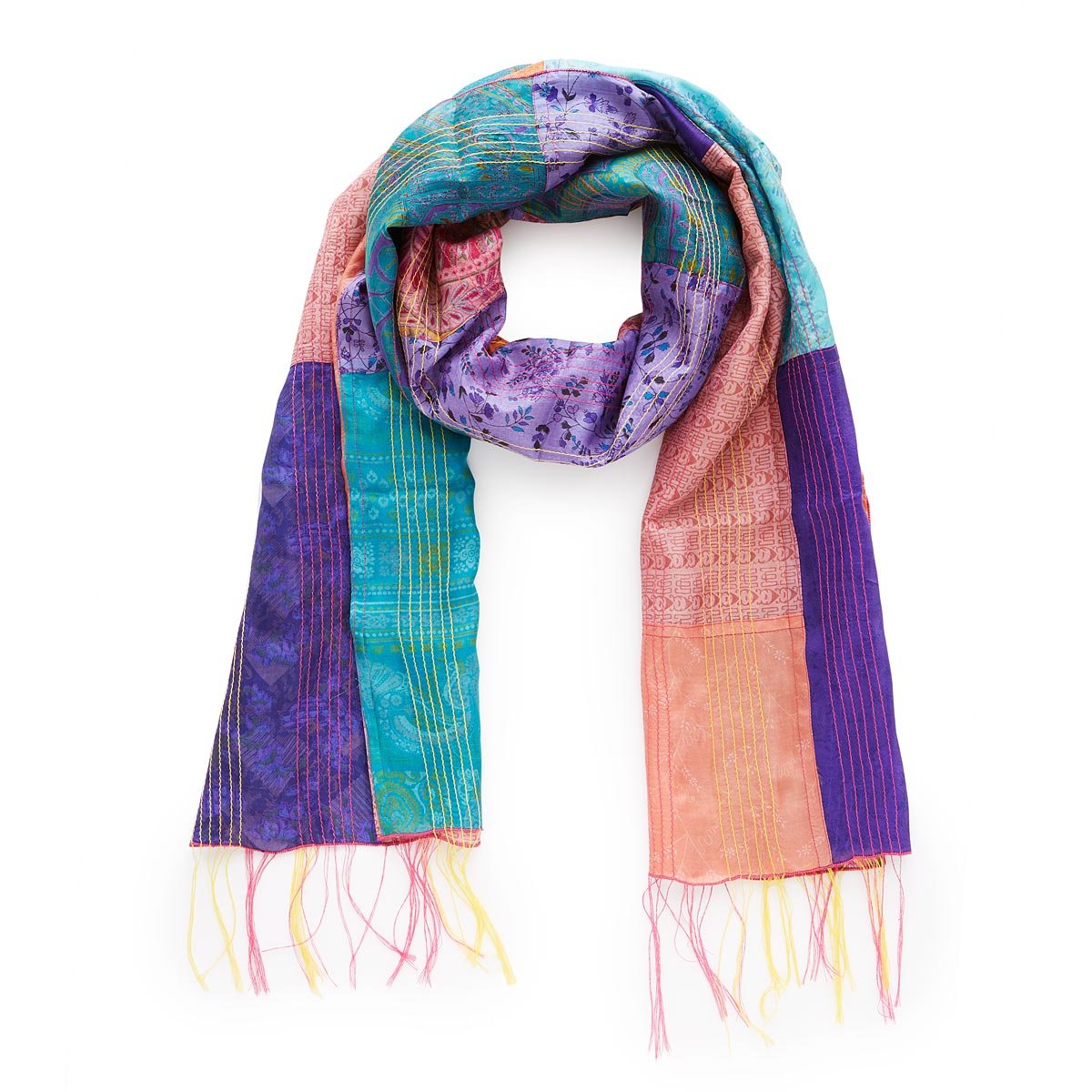 Silk Patchwork Sari Scarf | Indian sari Kantha recycled cotton scarf ...