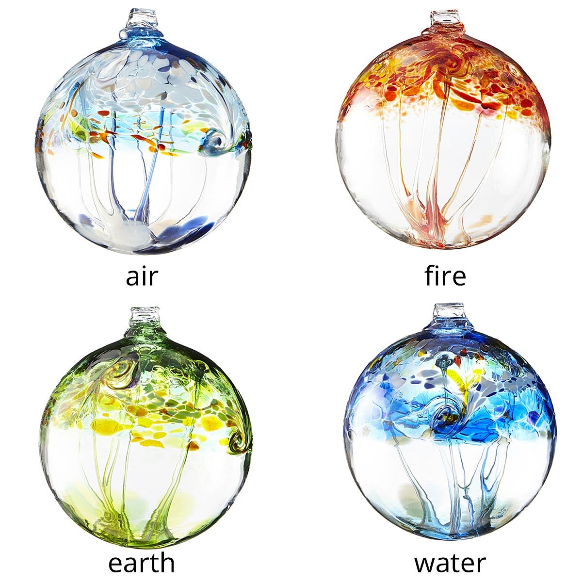 Recycled Glass Element Globes | Handmade Glass Decor; Earth, Wind, Air ...