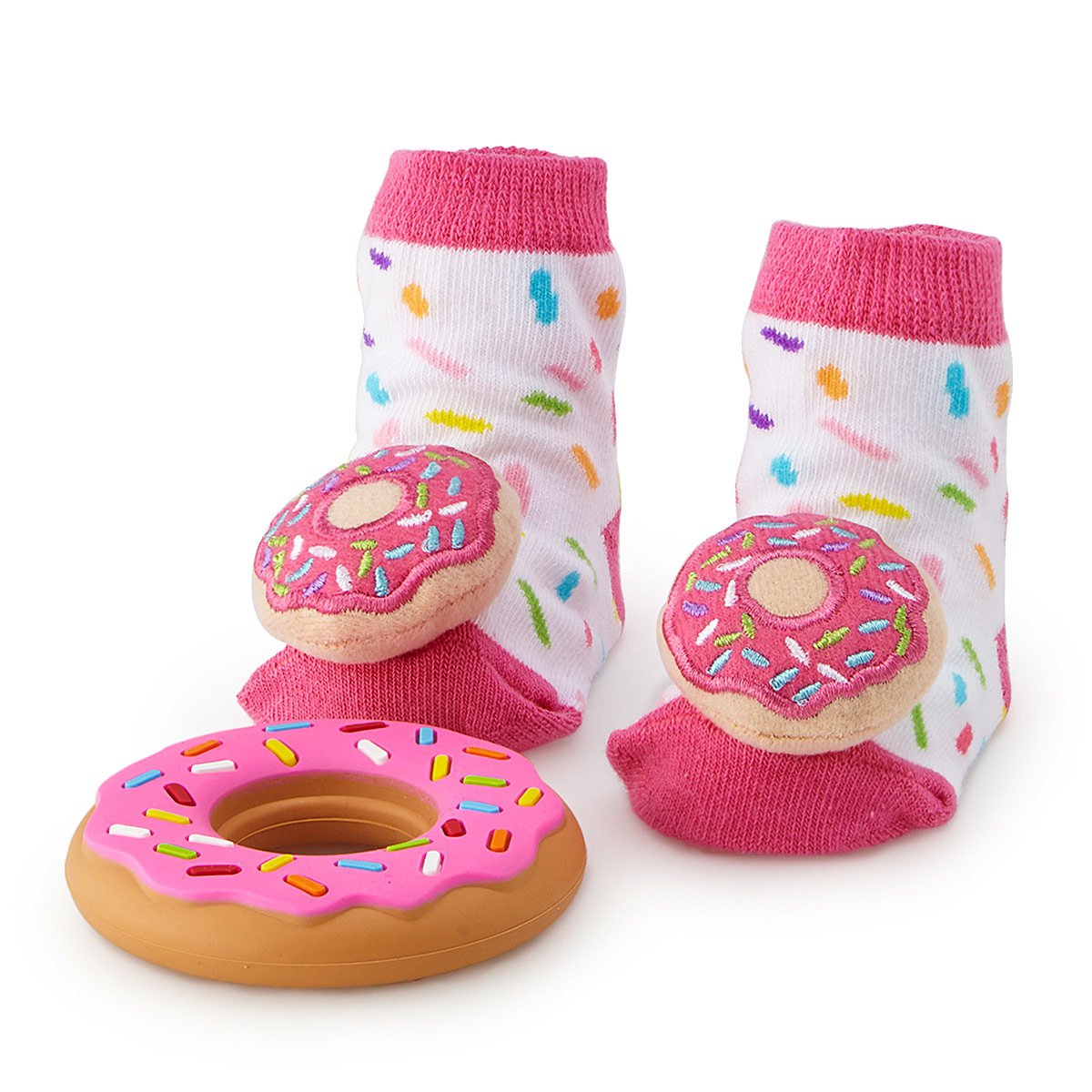 Donut Rattle Socks and Teether Set | cute baby gifts, baby rattle, baby ...